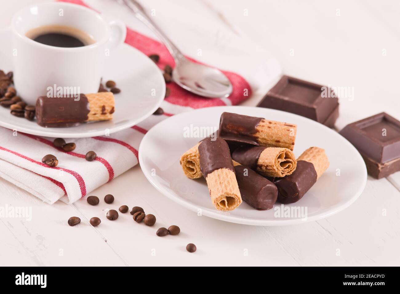 Chocolate wafer rolls Stock Photo - Alamy