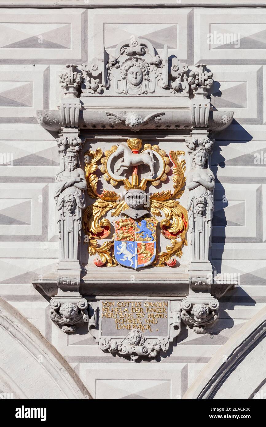 Coat of arms, relief, old town hall, Celle, Lueneburg Heath, Lower ...