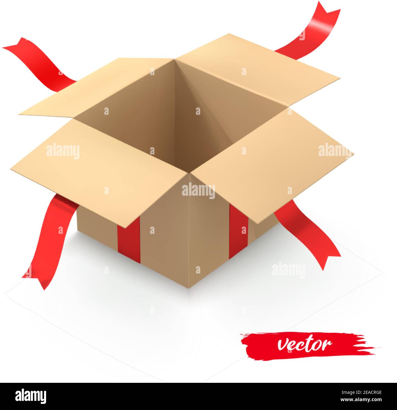 Open T Box Surprise With Red Ribbon 3d Realistic Vector