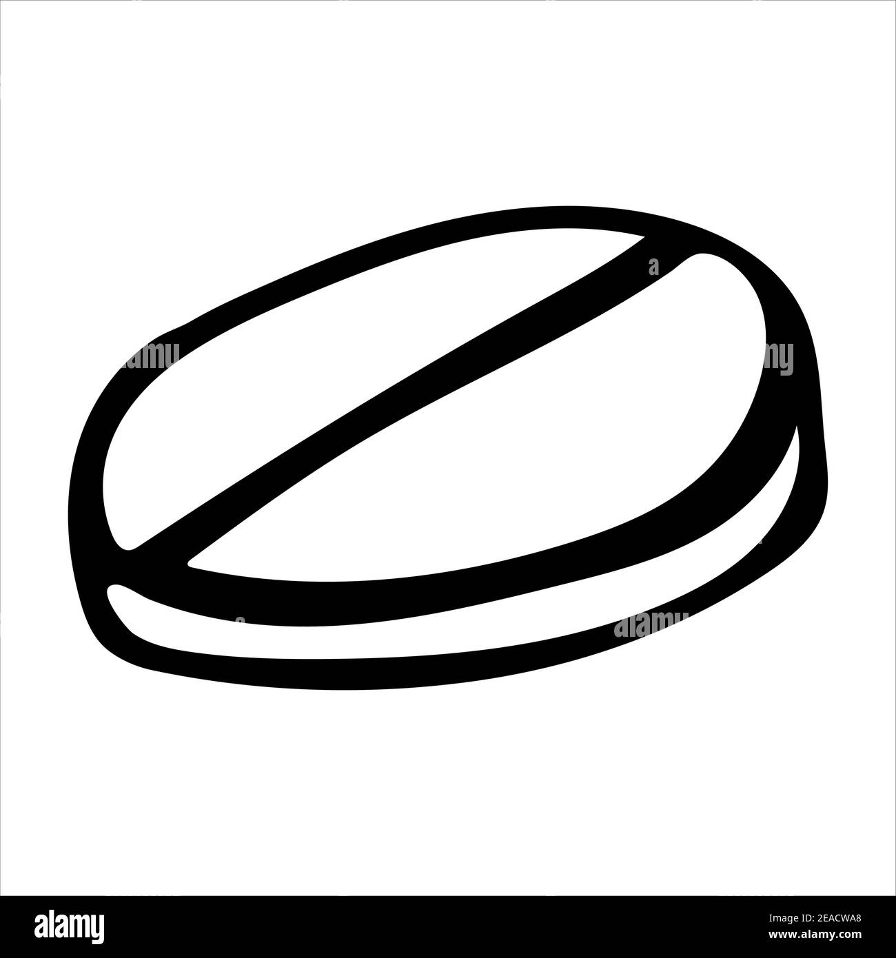 Round pill, isolated simple hand drawn vector illustration in black and ...