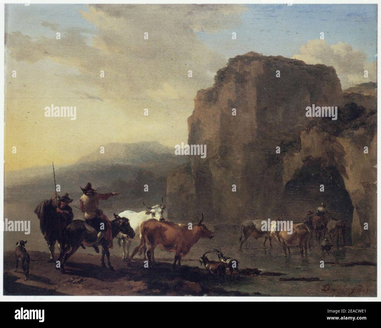 Nicolaes Berchem - Italianate Landscape with Herd crossing a River ...