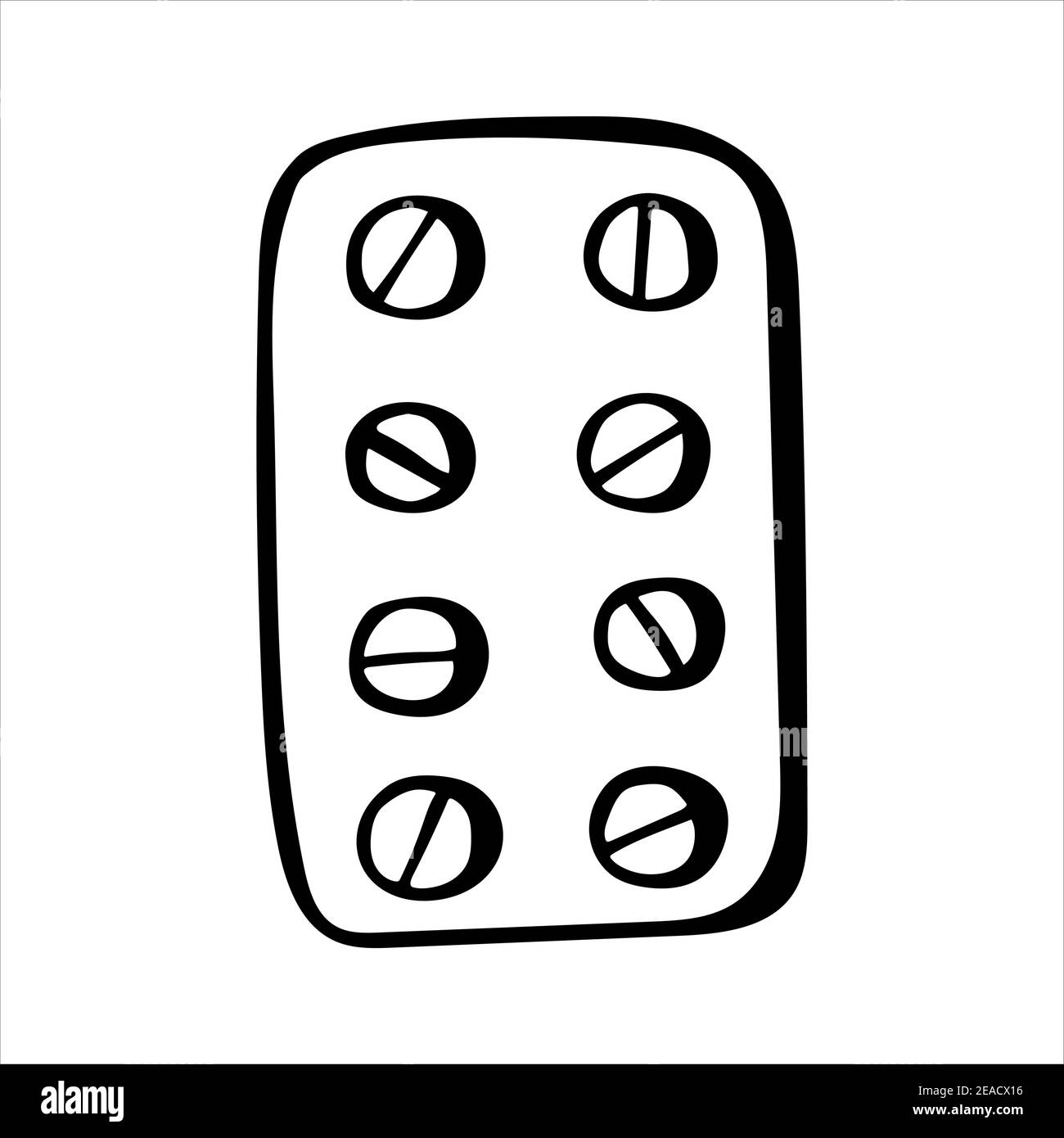 Blister with round pills, isolated simple hand drawn vector ...