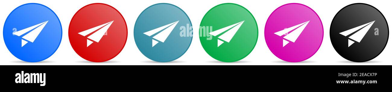 Paper plane, fly, flight, airplane vector icons, set of circle gradient ...