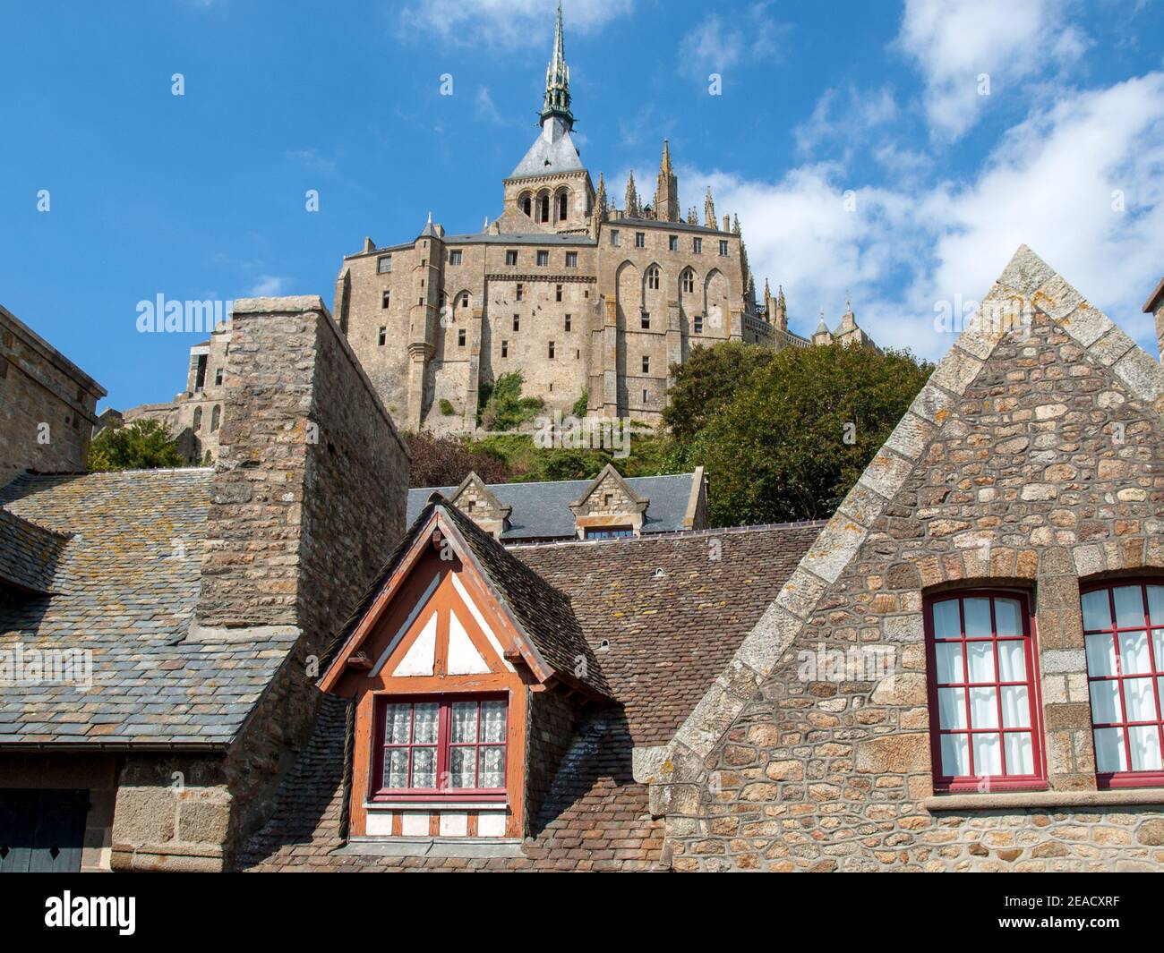 Ancient buildings of the old town on the famous Mont Saint Michel ...