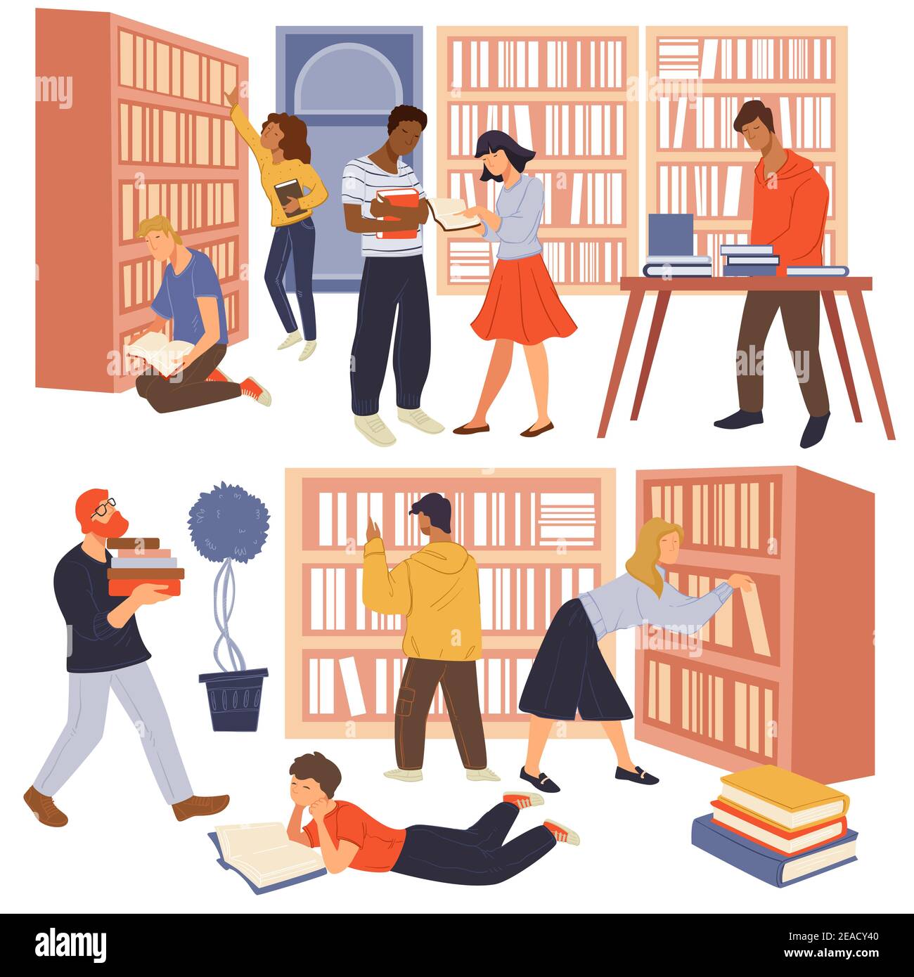 People reading book in public library or bookstore Stock Vector Image ...