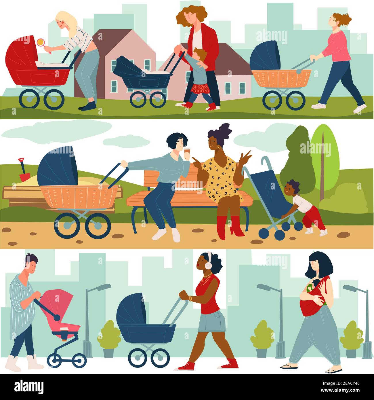 Mum walking pram Stock Vector Images - Alamy