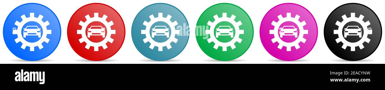 Auto service vector icons, set of circle gradient buttons in 6 colors ...