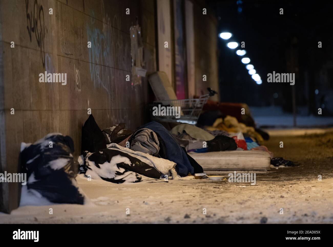 Berlin, Germany. 09th Feb, 2021. Homeless people have set up camp and ...
