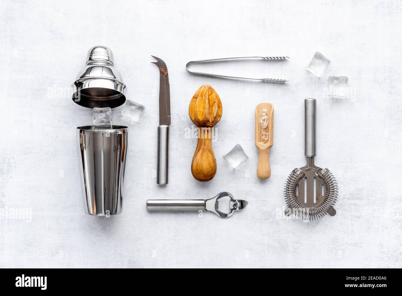 Cocktail bar utensils and tools. Top view, flat lay Stock Photo - Alamy