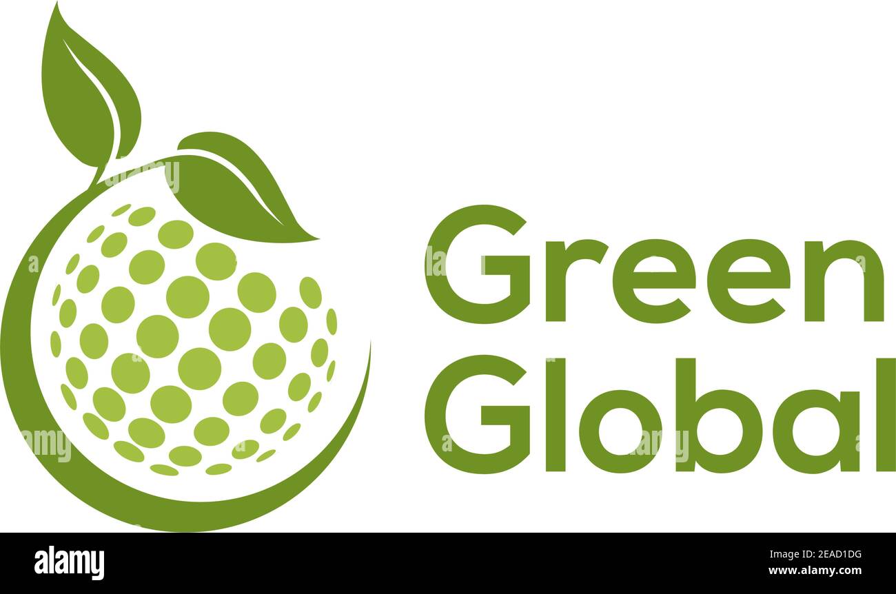 Green global logo design with using globe and leaf icon vector ...