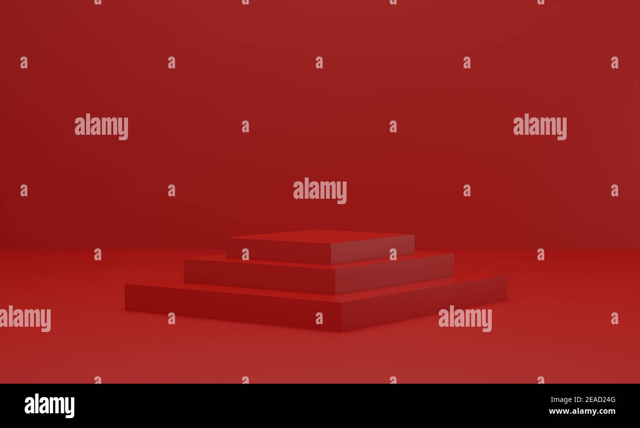 Empty red platform for showing product. podium in red studio room. 3d ...