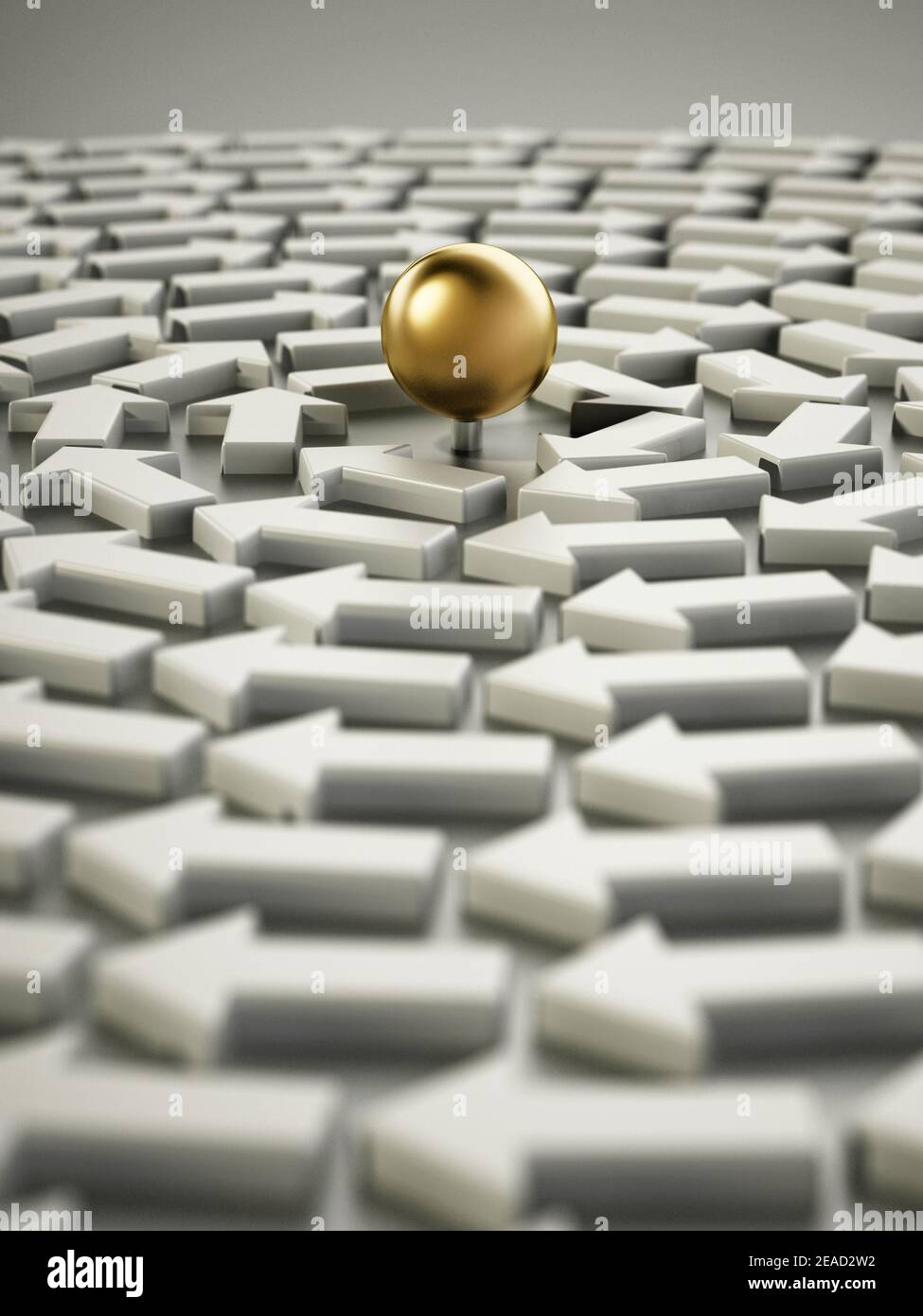 Gold sphere standing at the center of white rotating arrows in helix ...