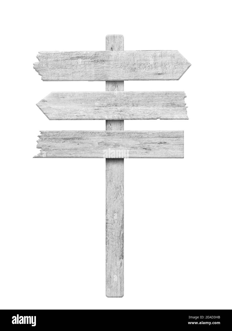 White wood arrow signpost isolated on white background. Object with ...