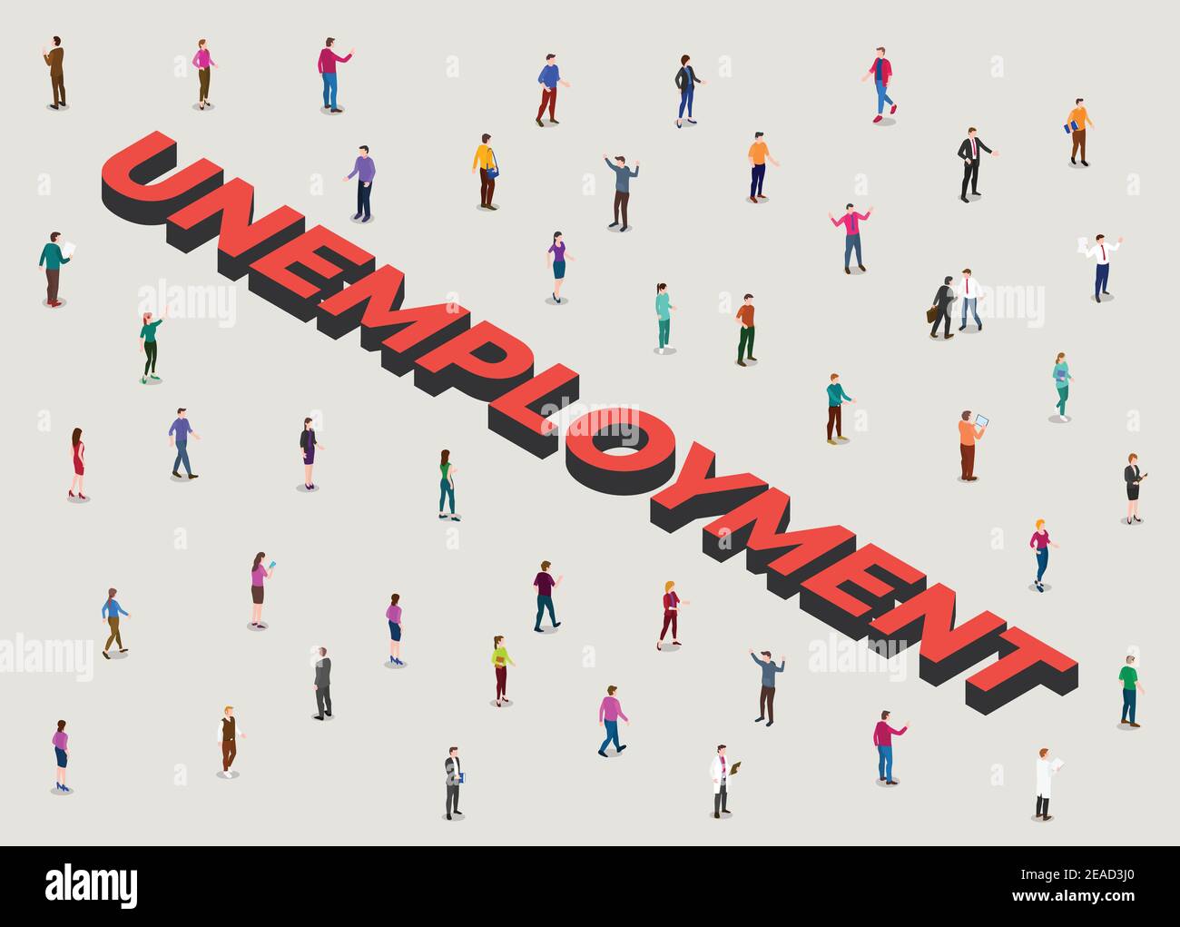 unemployment concept with people crowd beside big text un employment ...