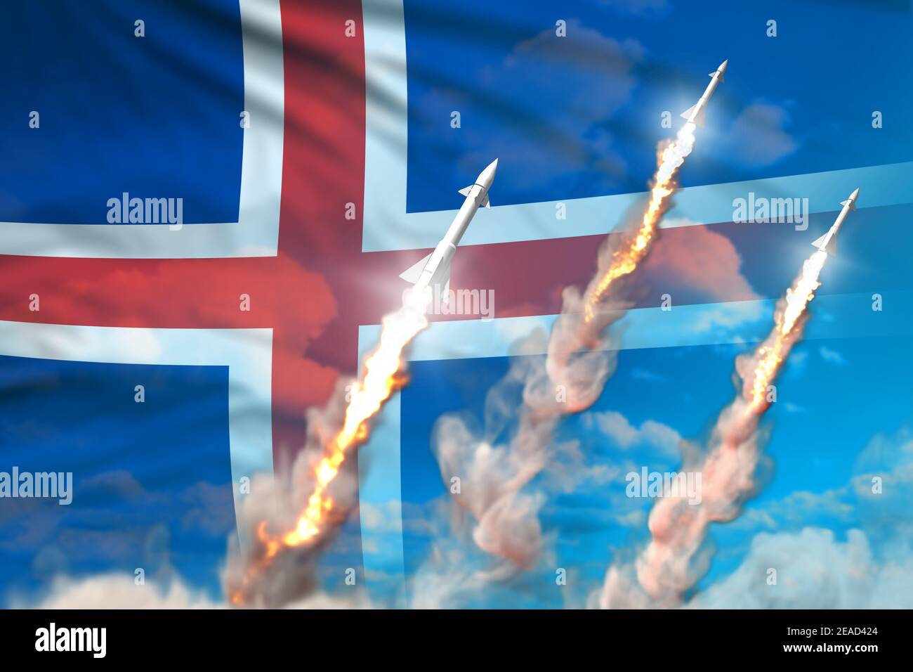 Modern strategic rocket forces concept on blue sky background, Iceland ...