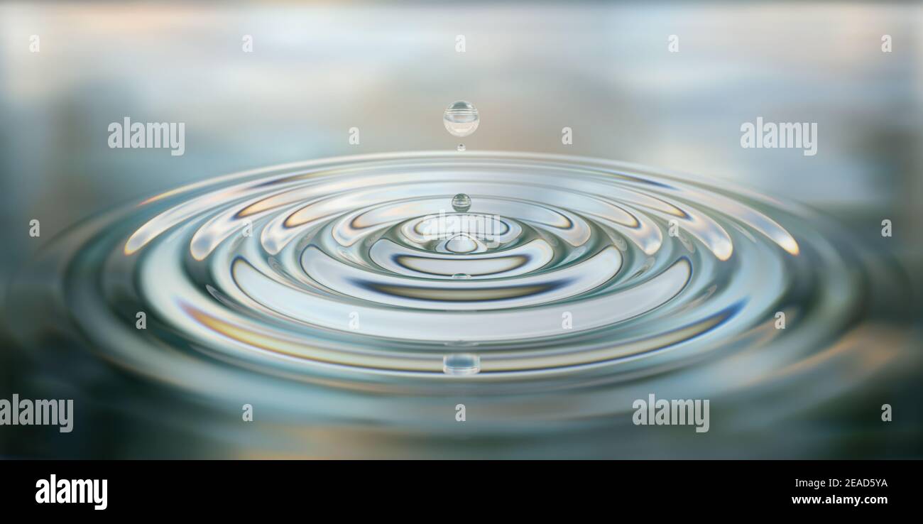 Water drop splash close-up on water surface 3d illustration Stock Photo ...