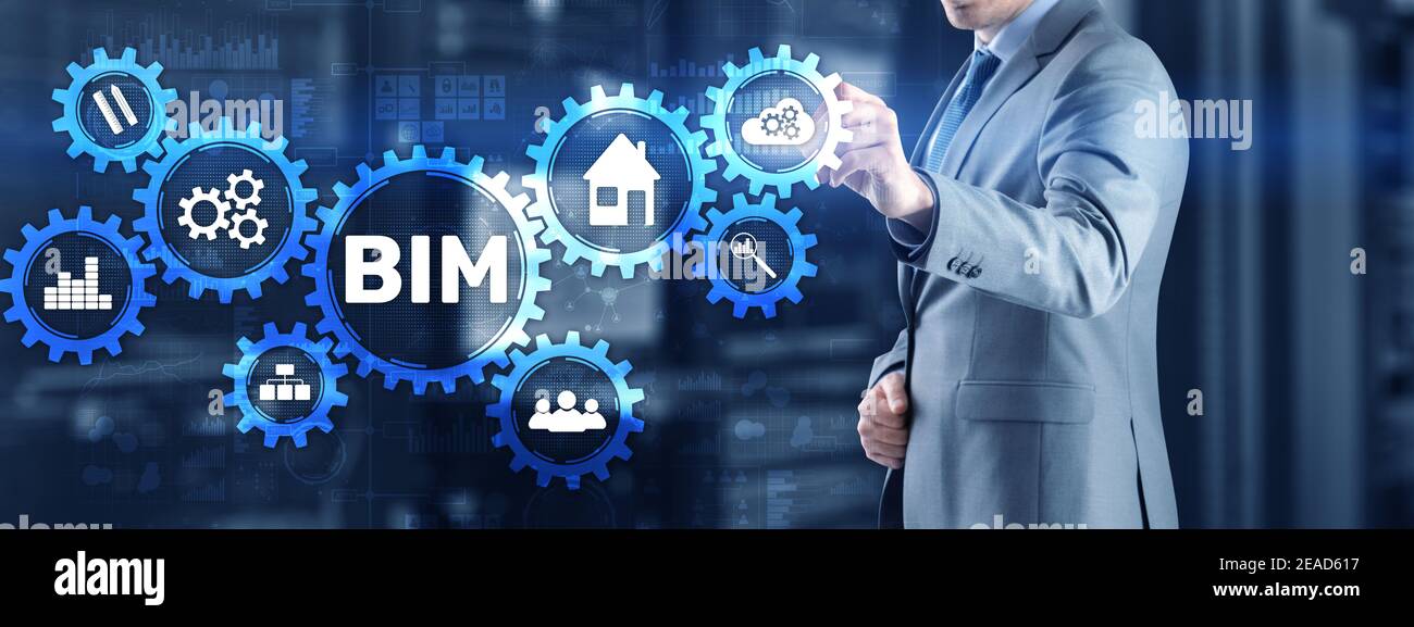 BIM Building Information modeling engineering software system. Mixed ...