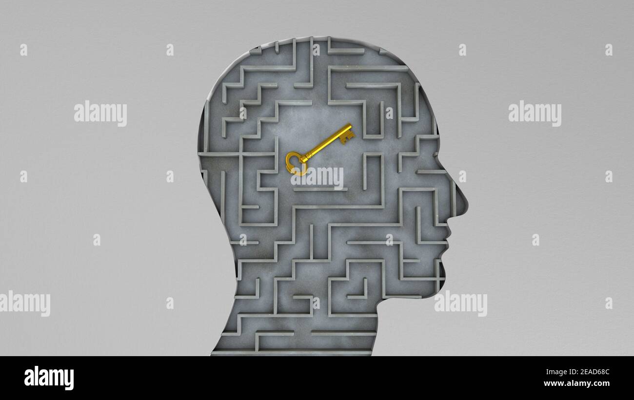 Human head and key inside. The concept of finding the right solution to ...