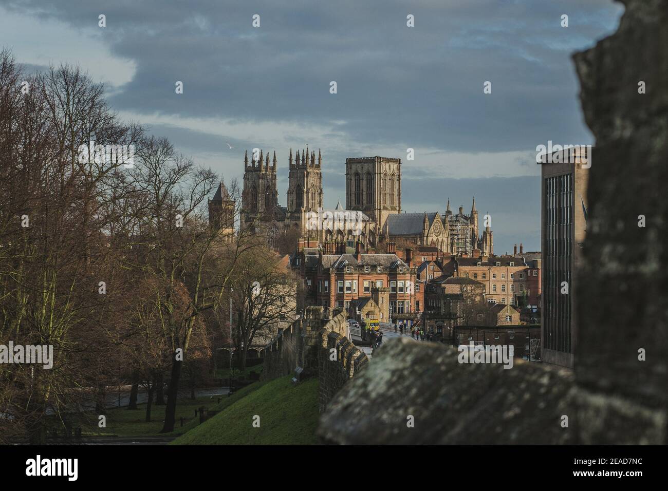 View of York Minster from the York City Walls, Yorkshire, England, UK ...