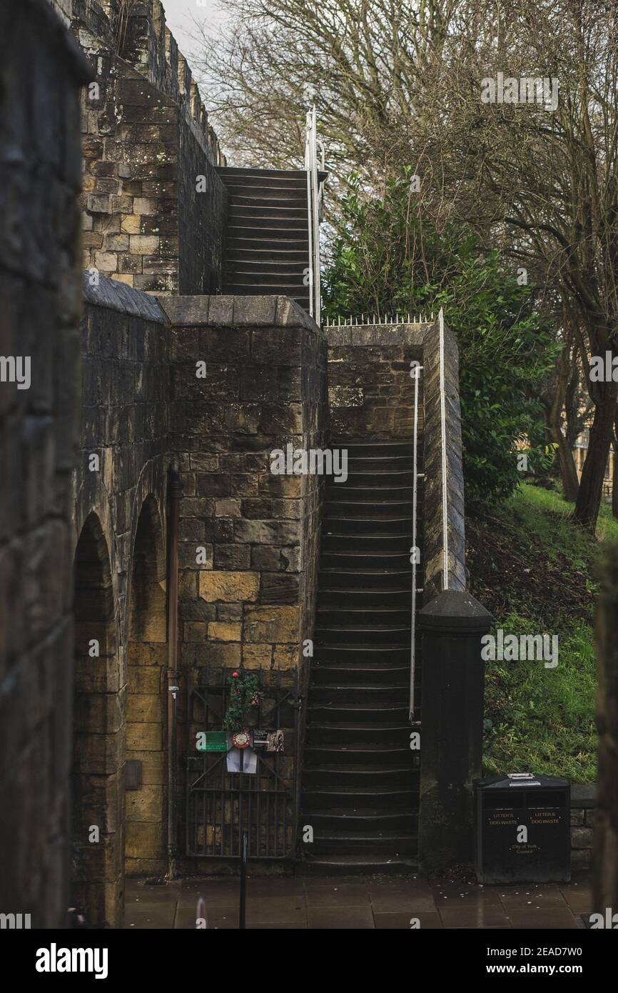 Staircase alongside Micklegate Bar which gives access to York City ...