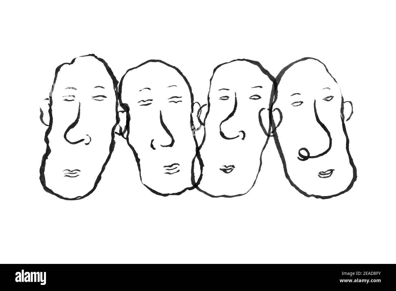 human face, natural black ink line art, illustration, fine art Stock ...