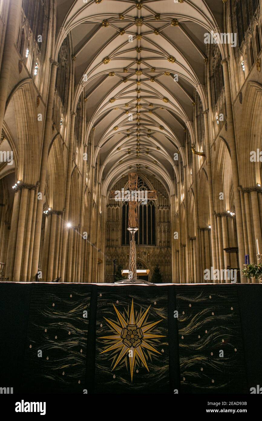 Cross on the top of a pulpit inside York Minster, Yorkshire, England ...