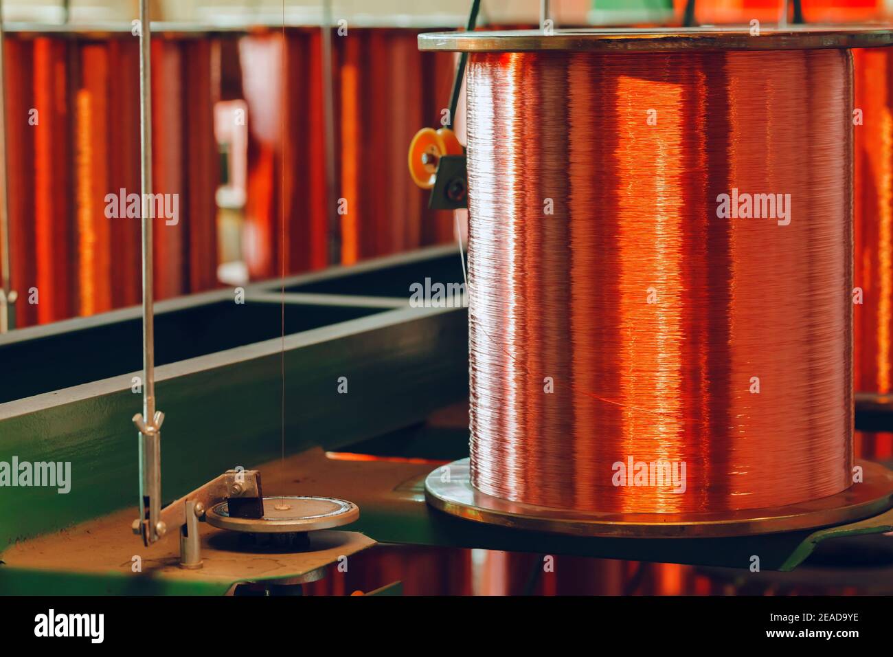 Copper wire reels in cable factory close up Stock Photo - Alamy