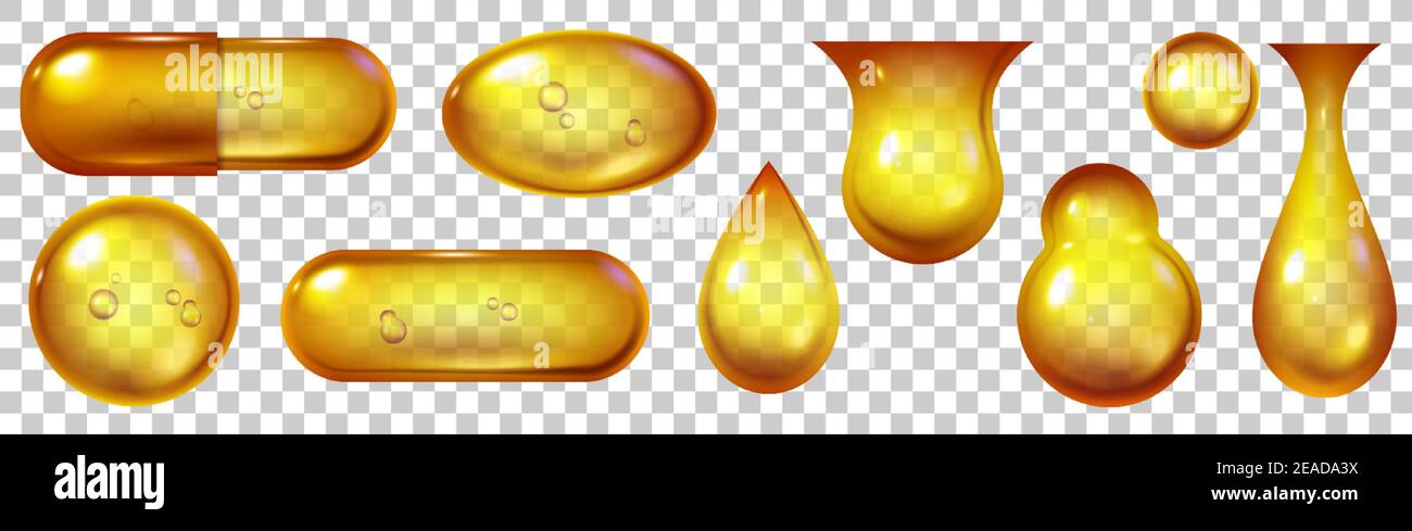 Oil capsule. Realistic vitamin golden gel pills with omega 3 fish or ...