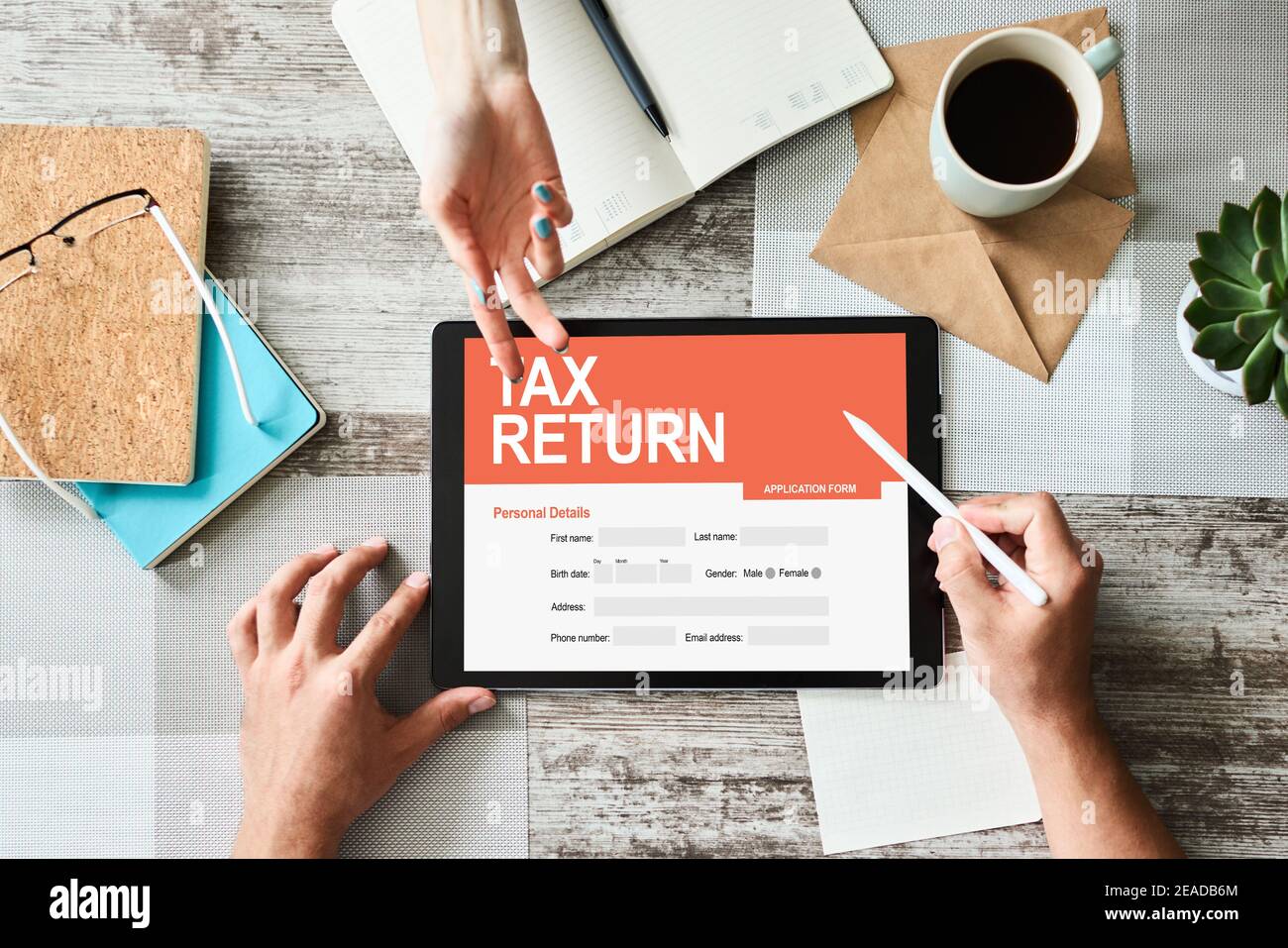 Online tax return application on screen. Business and finance concept ...