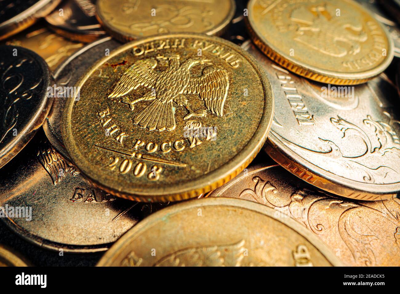 Russian rouble coin on dark background close up Stock Photo - Alamy