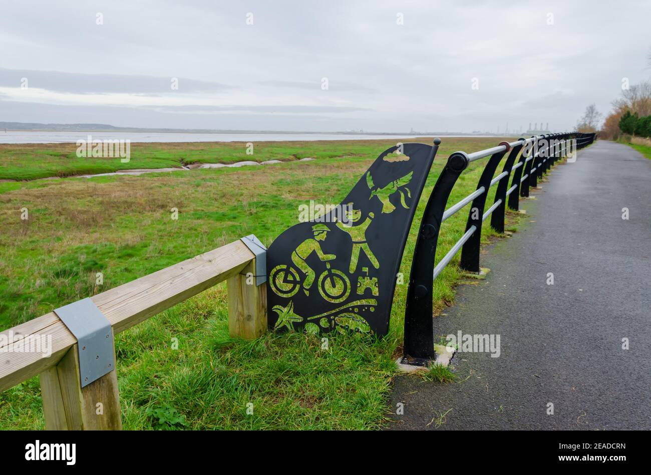 Flint; UK: Jan 28, 2021: The Flint Marsh Walk section of the North ...