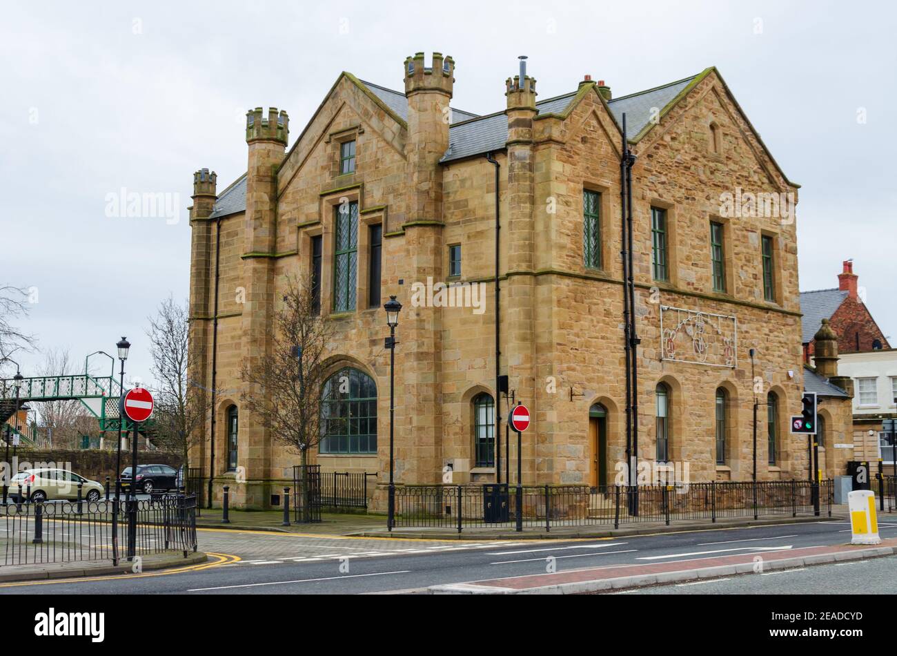 Flint; UK: Jan 28, 2021: Flint Town Hall is a Tudor Gothic style ...