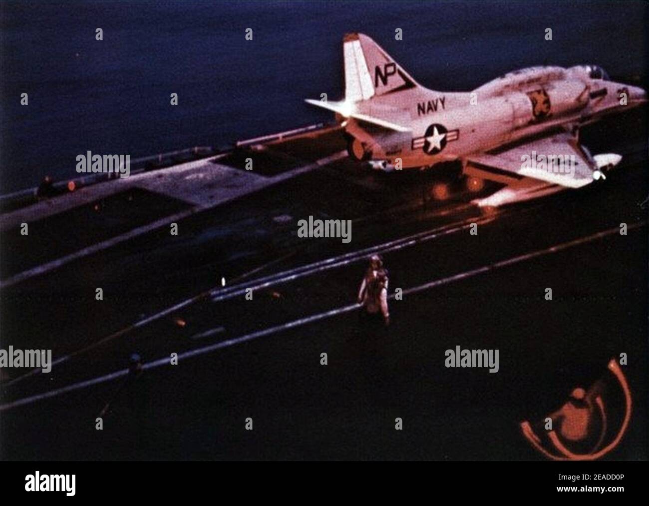 Night launch of VA-212 A-4F on USS Hancock (CVA-19) c1973 Stock Photo ...