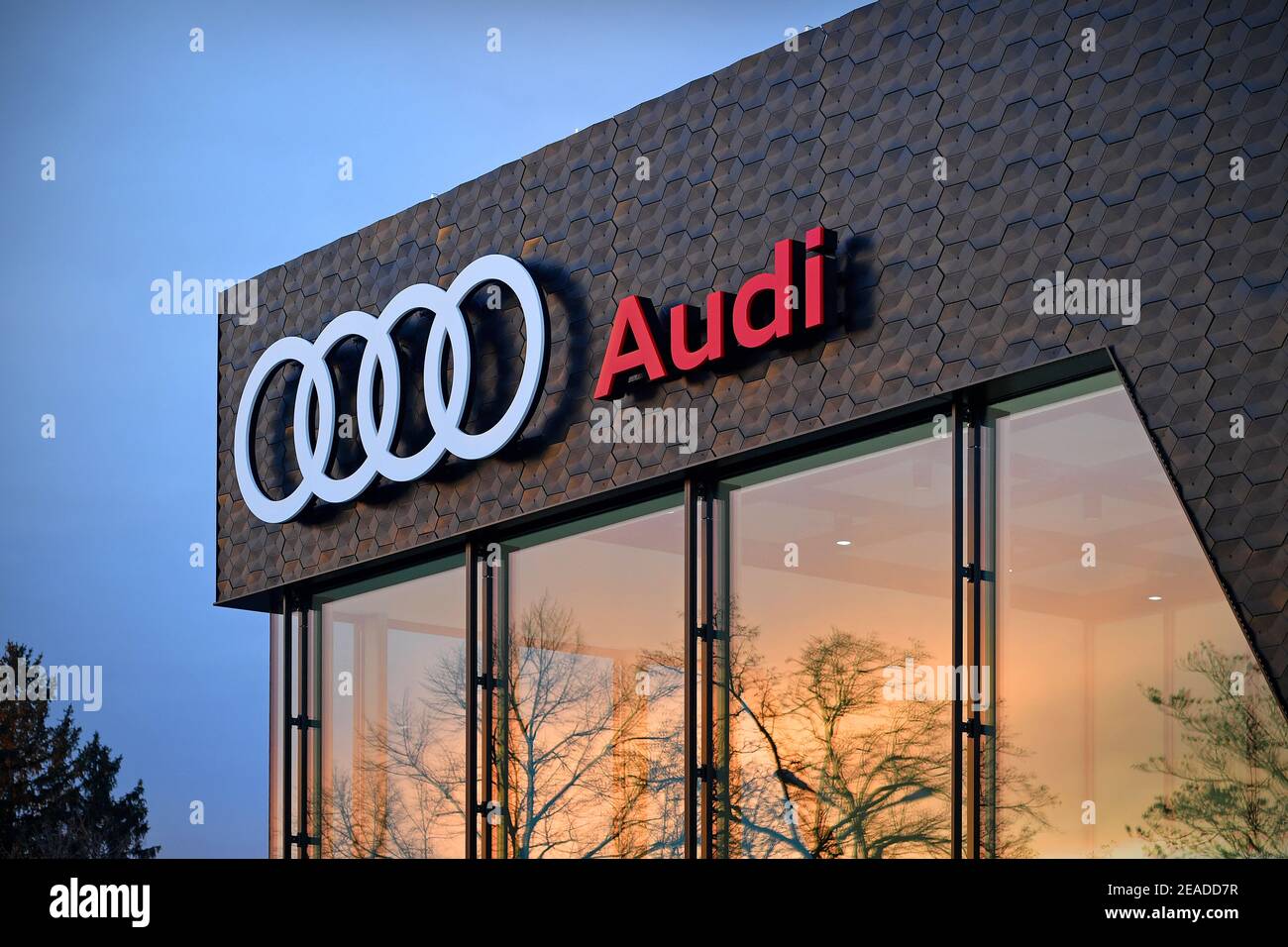 Munich, Deutschland. 08th Feb, 2021. Audi rings at the new Audi center ...