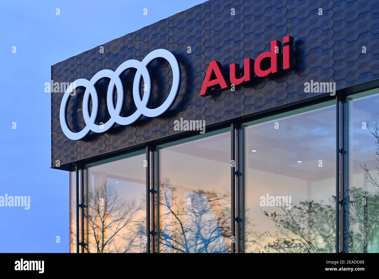 Munich, Deutschland. 08th Feb, 2021. Audi rings at the new Audi center ...