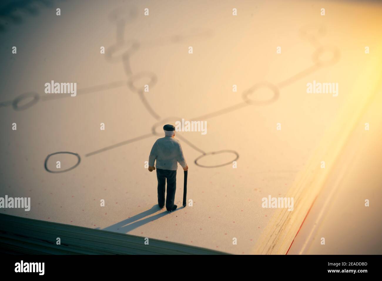 Old man with planning strategy. Old man standing looking on doodle ...