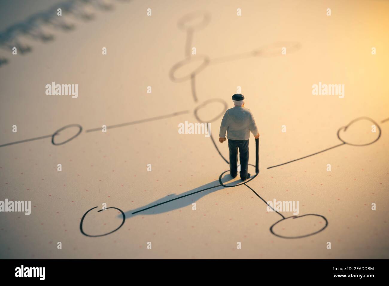 Old man with planning strategy. Old man standing looking on doodle ...