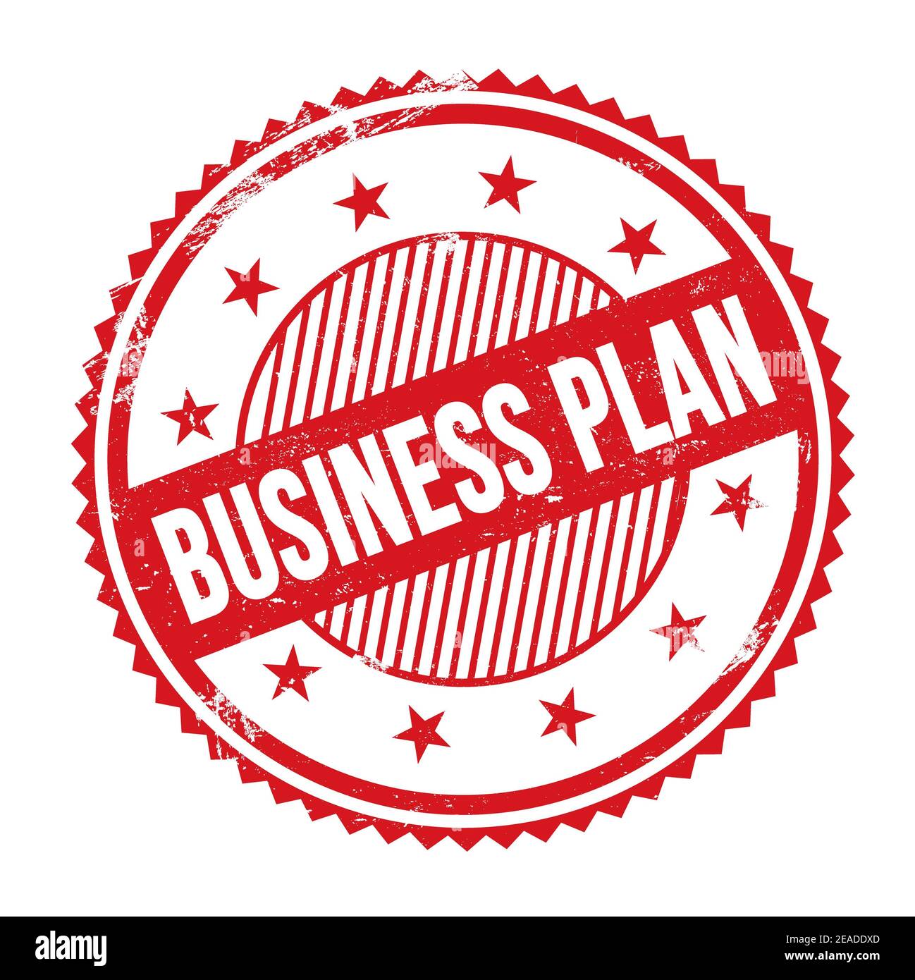 BUSINESS PLAN text written on red grungy zig zag borders round stamp ...