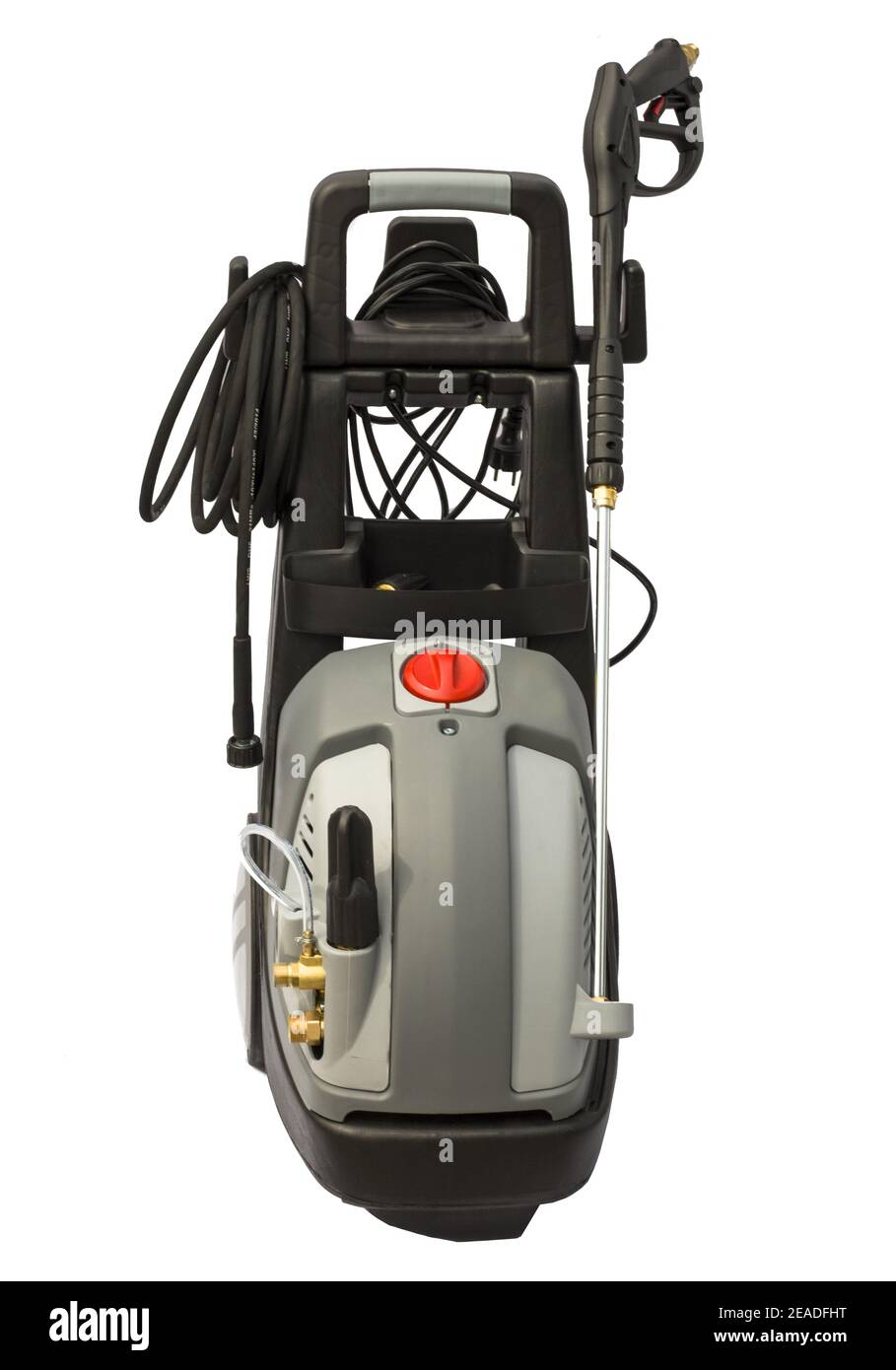 Vertical shot of a professional high-pressure washer isolated on a ...