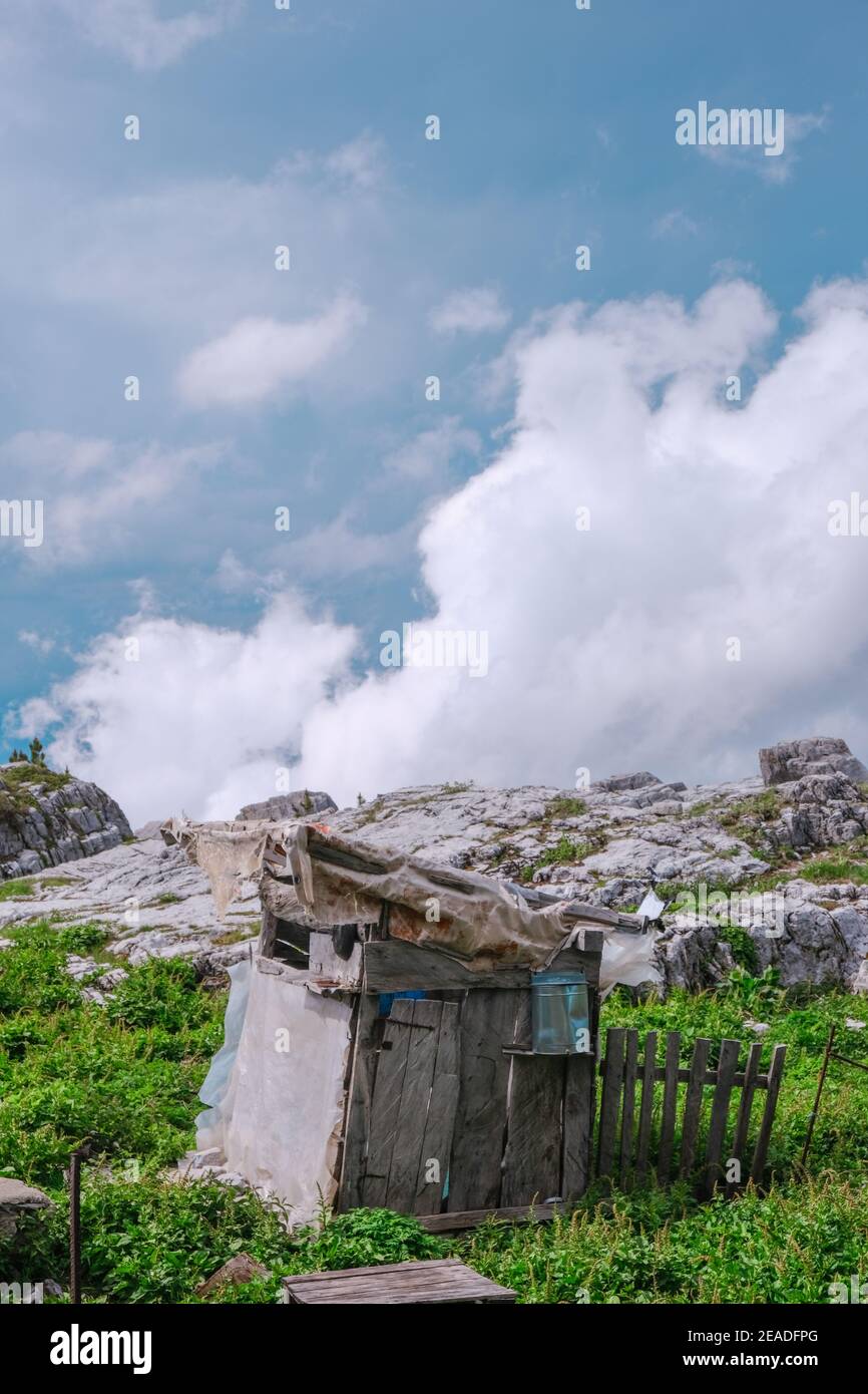 An old cottage ready to fall off high in mount olympus hiking trail on ...