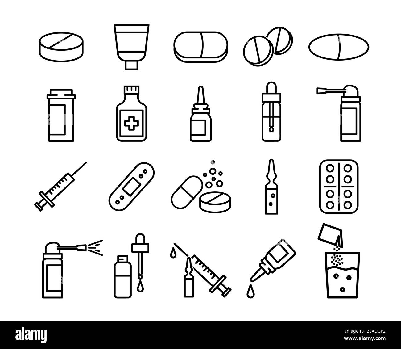 Medical preparats flat icon set. Pictogram for web. Line stroke ...