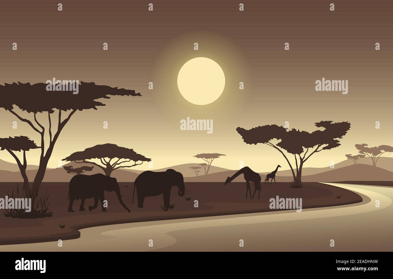 Savannah elephant water Stock Vector Images - Alamy