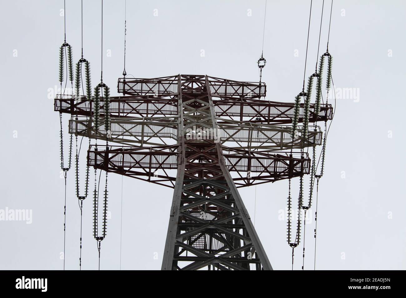 Top Of Electricity Pillar With Wires Bottom View Stock Photo - Alamy