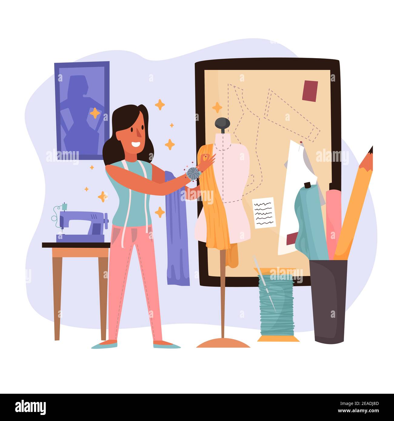 Flat-hand drawn fashion designer concept Vector illustration Stock ...