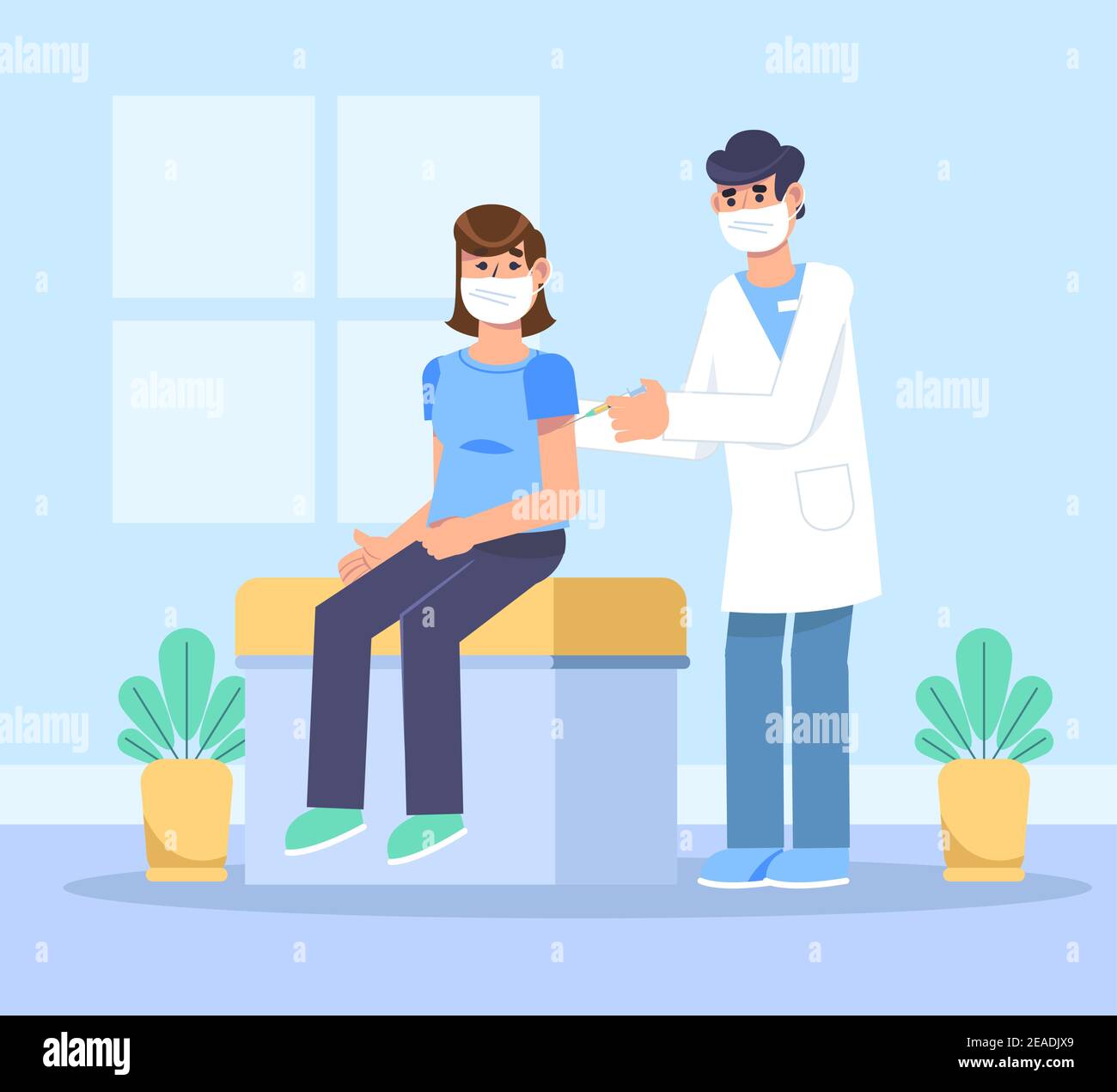 Flat doctor injecting vaccine to a patient Vector illustration Stock ...