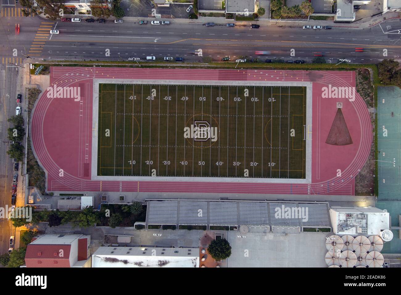 An aerial view of Belmont High School track and football field, Monday ...