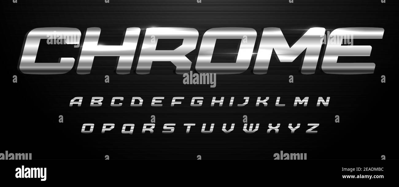 Awesome chrome alphabet. Italic bold stainless font. Letters with ...