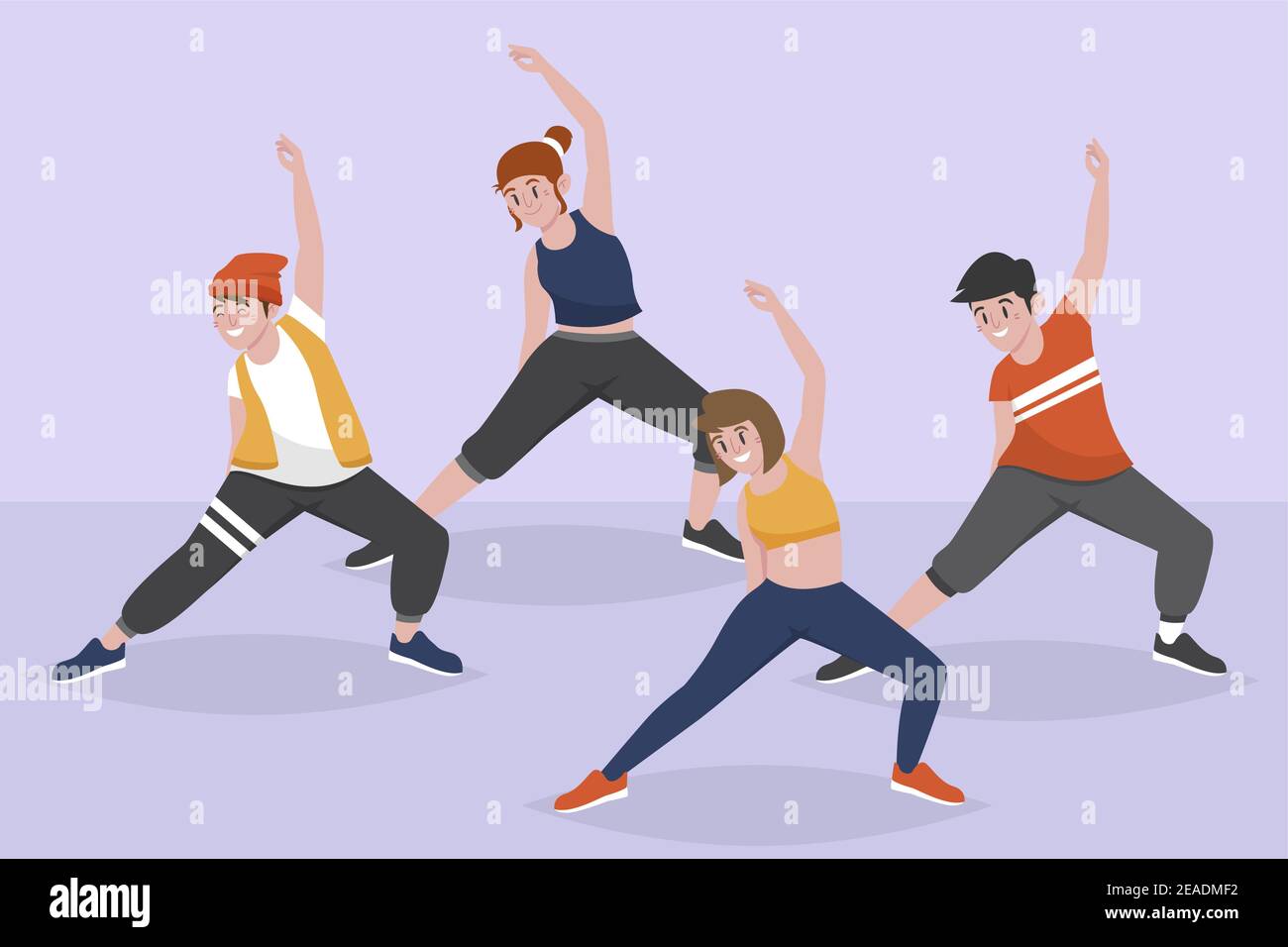 Flat-hand drawn dance fitness class illustration with people Vector ...