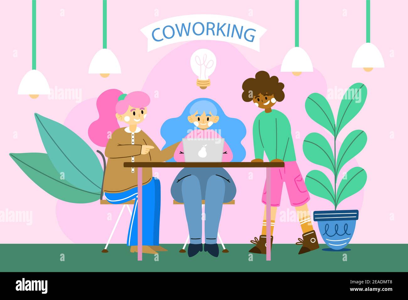 Flat-hand drawn coworking space Vector illustration Stock Vector Image ...
