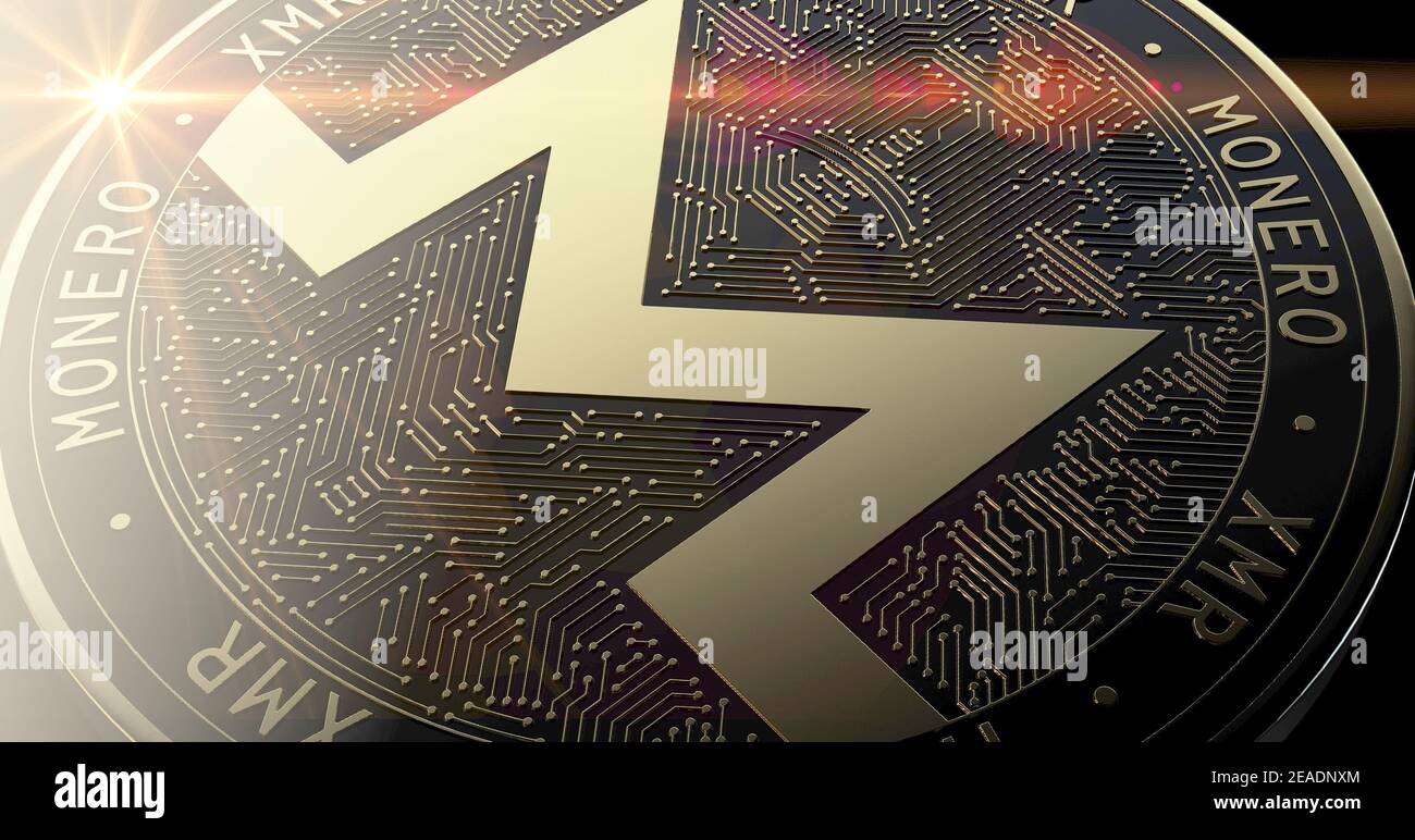 A closeup of a physical monero cryptocurrency in gold and silver coin ...